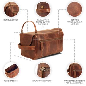 moonster LARGE Travel Toiletry Bag for Men & Women - Mens Toiletry Bags for Traveling - Leather Dopp Kit for Men Shaving Kit - Full Grain Buffalo Leather Pouch, Cosmetic Bag Toiletries Organizer