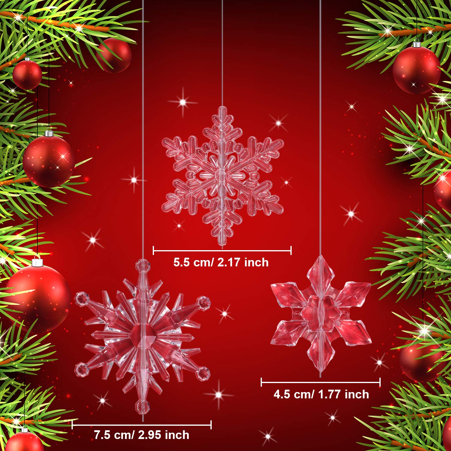 45 Pieces Crystal Snowflake Ornaments Clear Acrylic Snowflake Christmas Xmas Tree Hanging Pendants for Winter Theme Party Favors Supplies (Clear)