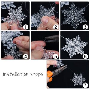 45 Pieces Crystal Snowflake Ornaments Clear Acrylic Snowflake Christmas Xmas Tree Hanging Pendants for Winter Theme Party Favors Supplies (Clear)