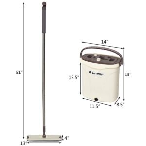 COSTWAY Flat Mop and Bucket Set with 2PCS Microfiber Pads, Hand-Free Wringing Squeeze Mop Separate Dirty Water from Clean Water for Wet and Dry Mopping on Hardwood, Laminate, Tile