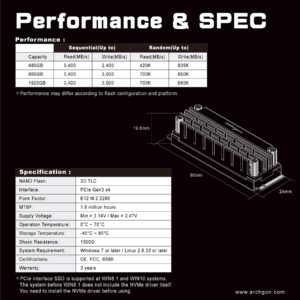 archgon 1920GB M.2 NVMe PCIe Gen3x4 3D NAND Internal SSD with Aluminum Heatsink Up to 3400MB/s Read Speed Model HS-1110 (1920GB, Red-Gen3x4)