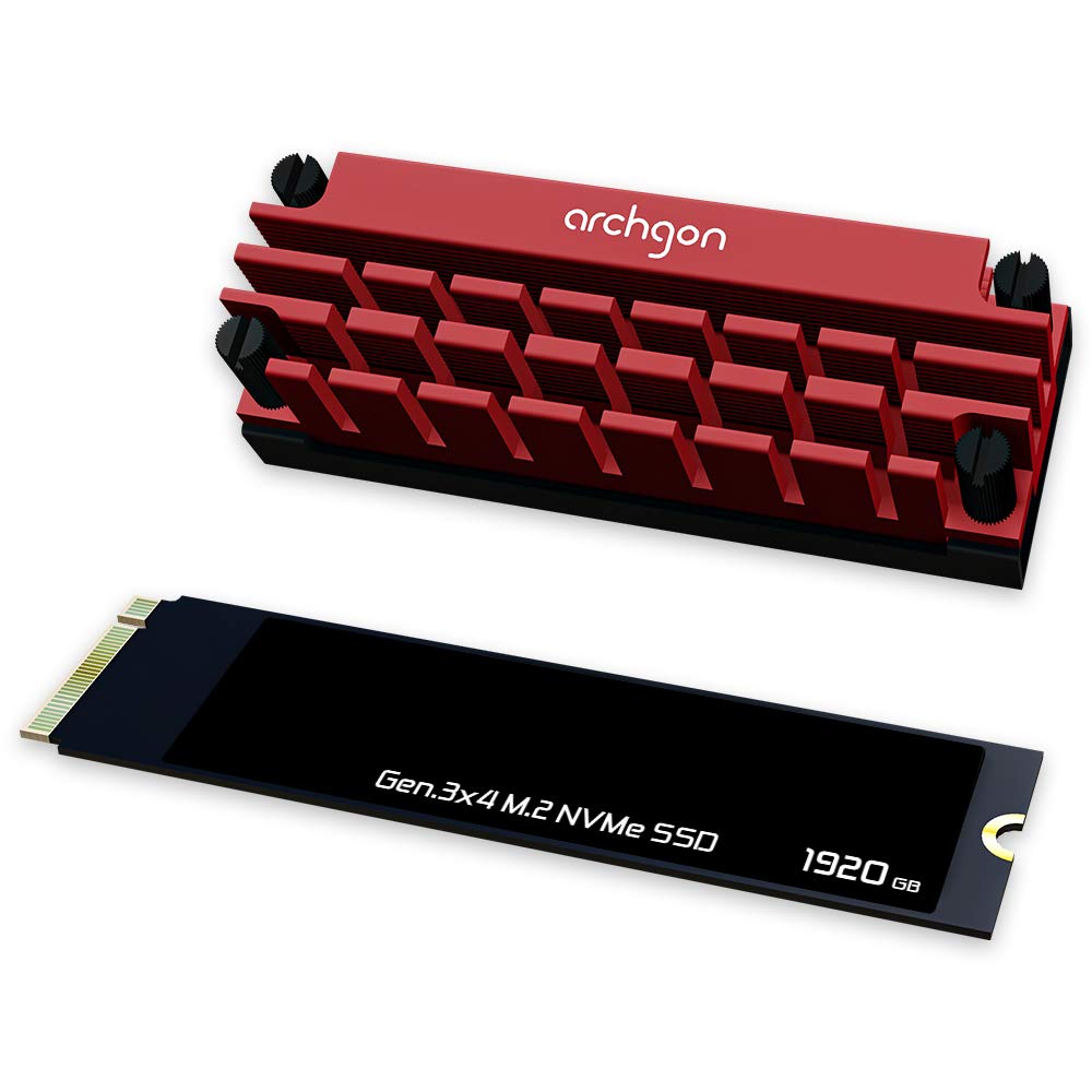 archgon 1920GB M.2 NVMe PCIe Gen3x4 3D NAND Internal SSD with Aluminum Heatsink Up to 3400MB/s Read Speed Model HS-1110 (1920GB, Red-Gen3x4)