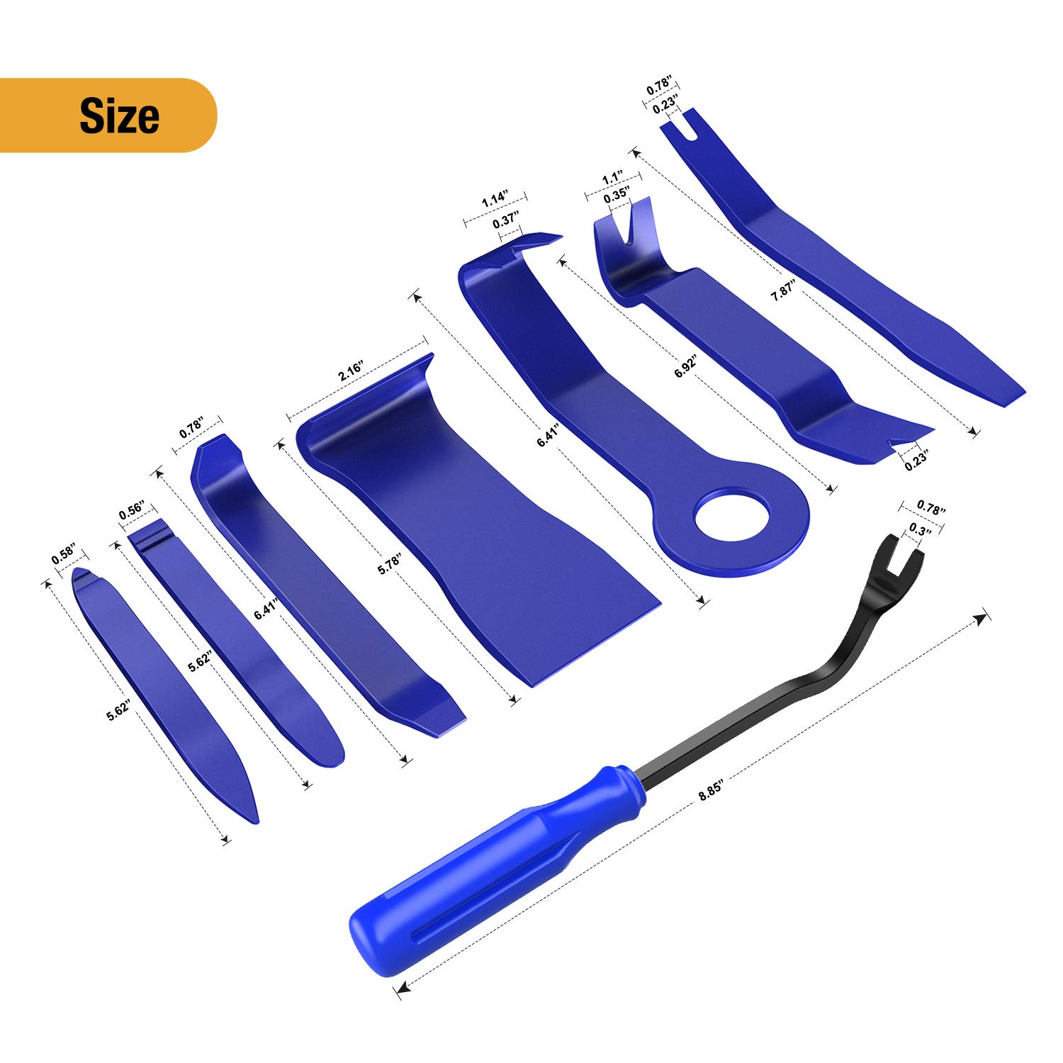 GOOACC GRC-90 Set 8PCS Auto Trim Scratch Removal Tool Car Audio Dash Panel Window Molding Fastener Remover Tool Kit-Blue