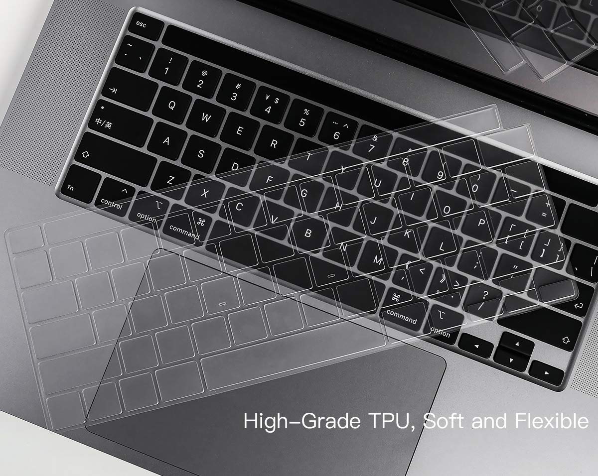 Keyboard Cover Compatible with 2024 MacBook Pro 13 inch M2 A2338 2024 2023-2020 M2 M1 A2338 A2289 A2251 & MacBook Pro 16 inch A2141 2020 2019 Touch Bar & Touch ID Keyboard Protector Skin Cover, Clear