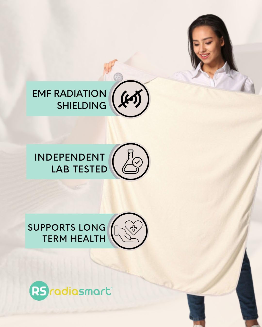 Radia Smart® 5G Blocking, EMF Protection Baby Blanket, Pregnancy Belly Shielding, Natural Cotton, Large 43 x 35