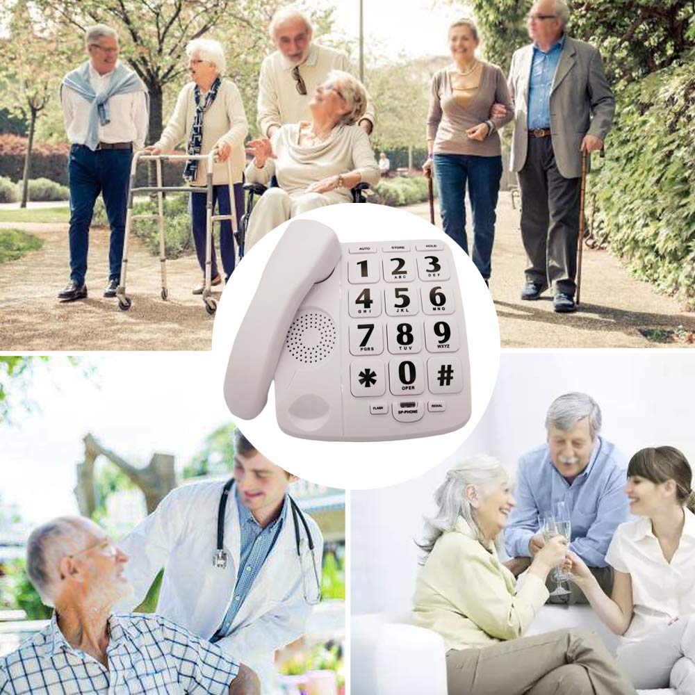 Big Button Phone for Elderly, JeKaVis J-P02 Amplified Phones for Hearing Impaired Aid Home Corded Phone Landline for Seniors Phone for Hard of Hearing House Phone, White