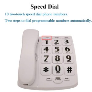 Big Button Phone for Elderly, JeKaVis J-P02 Amplified Phones for Hearing Impaired Aid Home Corded Phone Landline for Seniors Phone for Hard of Hearing House Phone, White