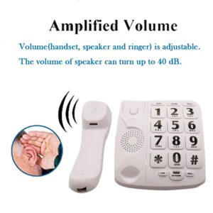 Big Button Phone for Elderly, JeKaVis J-P02 Amplified Phones for Hearing Impaired Aid Home Corded Phone Landline for Seniors Phone for Hard of Hearing House Phone, White