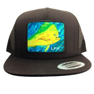 lpg apparel co. mahi vibes cali style snapback flat brim fishing art patch series baseball hat black, large