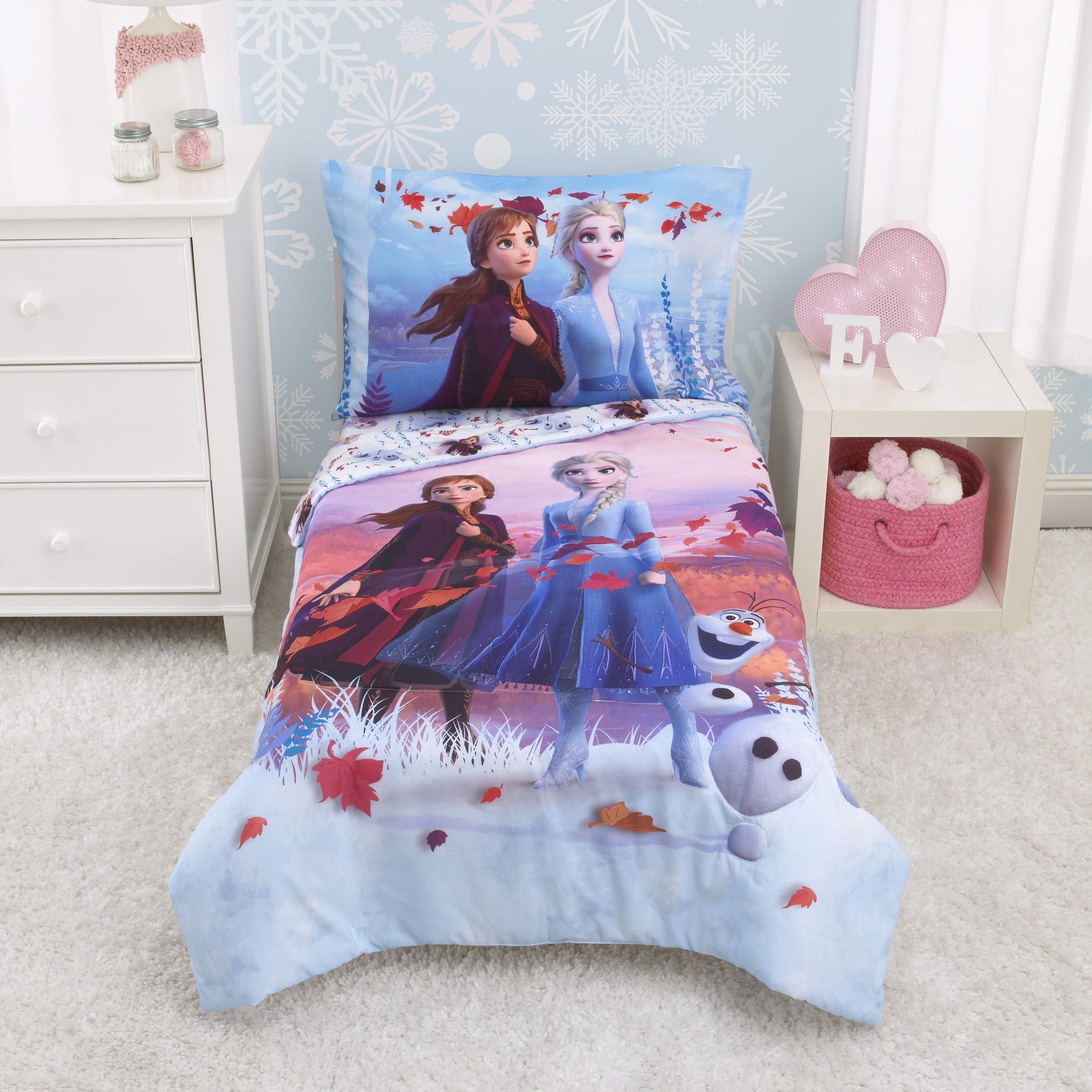 Disney Frozen 2 - Magical Journey - White Super Soft Toddler Blanket, Light Blue, Lavender, Teal