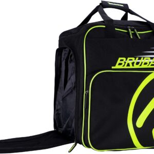 BRUBAKER Combo Set XC Touring Champion - Cross-Country Ski Bag and Ski Boot Bag for 1 Pair of Skis + Poles + Boots + Helmet - Black/Neon Yellow - 76 7/8 Inches / 195 Cm