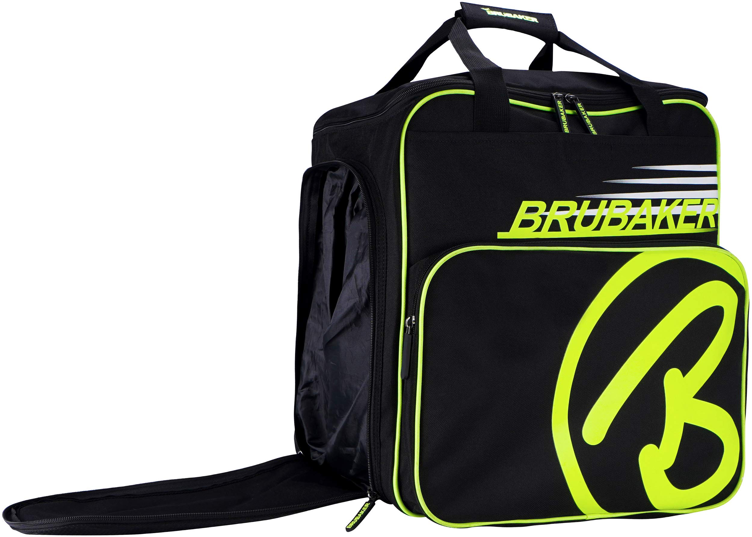 BRUBAKER Combo Set XC Touring Champion - Cross-Country Ski Bag and Ski Boot Bag for 1 Pair of Skis + Poles + Boots + Helmet - Black/Neon Yellow - 76 7/8 Inches / 195 Cm