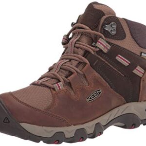 KEEN Women's Steens Mid Height Leather Waterproof Hiking Boots, Toasted Coconut/Tibetan Red, 10