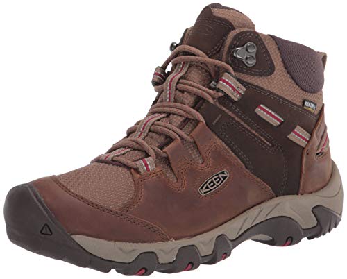 KEEN Women's Steens Mid Height Leather Waterproof Hiking Boots, Toasted Coconut/Tibetan Red, 10