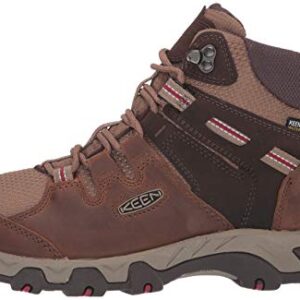 KEEN Women's Steens Mid Height Leather Waterproof Hiking Boots, Toasted Coconut/Tibetan Red, 10