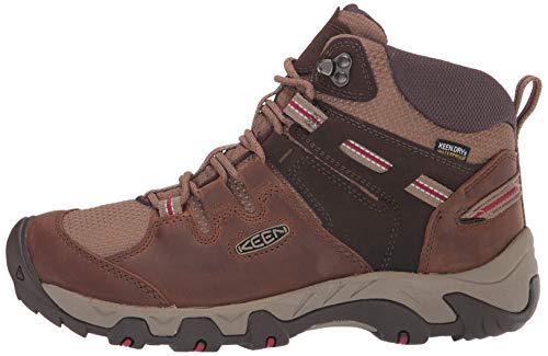 KEEN Women's Steens Mid Height Leather Waterproof Hiking Boots, Toasted Coconut/Tibetan Red, 10