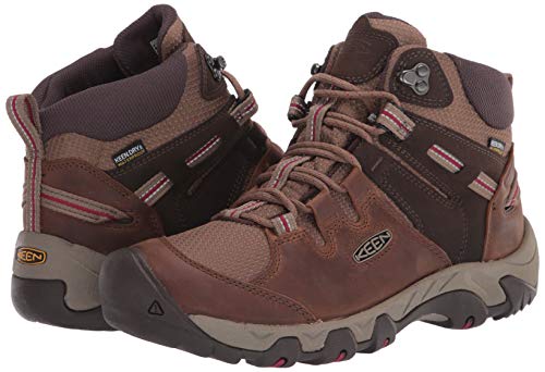 KEEN Women's Steens Mid Height Leather Waterproof Hiking Boots, Toasted Coconut/Tibetan Red, 10