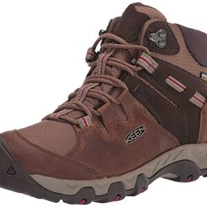 KEEN Women's Steens Mid Height Leather Waterproof Hiking Boots, Toasted Coconut/Tibetan Red, 10