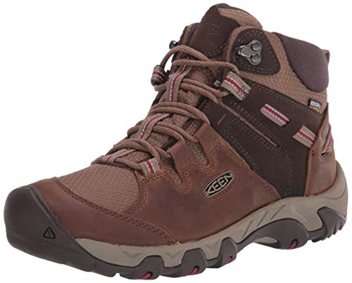 KEEN Women's Steens Mid Height Leather Waterproof Hiking Boots, Toasted Coconut/Tibetan Red, 10