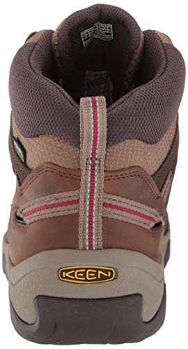 KEEN Women's Steens Mid Height Leather Waterproof Hiking Boots, Toasted Coconut/Tibetan Red, 10