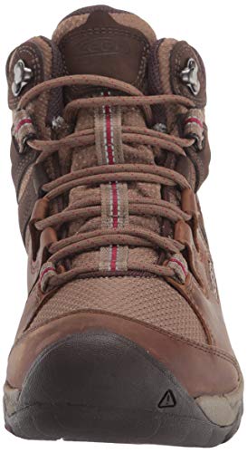 KEEN Women's Steens Mid Height Leather Waterproof Hiking Boots, Toasted Coconut/Tibetan Red, 10