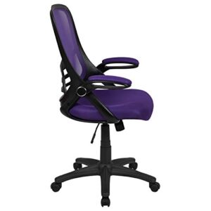 Flash Furniture Porter High-Back Swivel Office Chair with Adjustable Lumbar Support and Seat Height, Ergonomic Mesh Desk Chair with Flip-Up Armrests, Purple/Black