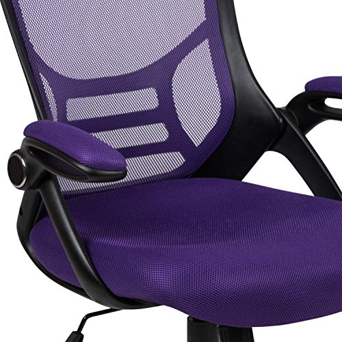 Flash Furniture Porter High-Back Swivel Office Chair with Adjustable Lumbar Support and Seat Height, Ergonomic Mesh Desk Chair with Flip-Up Armrests, Purple/Black