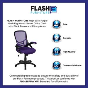 Flash Furniture Porter High-Back Swivel Office Chair with Adjustable Lumbar Support and Seat Height, Ergonomic Mesh Desk Chair with Flip-Up Armrests, Purple/Black