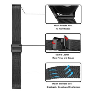 TRUMiRR Band Sets for Samsung Galaxy Watch 6 Classic 43mm 47mm/6/5 40mm 44mm/5 Pro 45mm/4/4 Classic 42mm 46mm, 20mm 2 Pack Solid Stainless Steel Watchband + Mesh Strap for Garmin Venu/Vivoactive 3