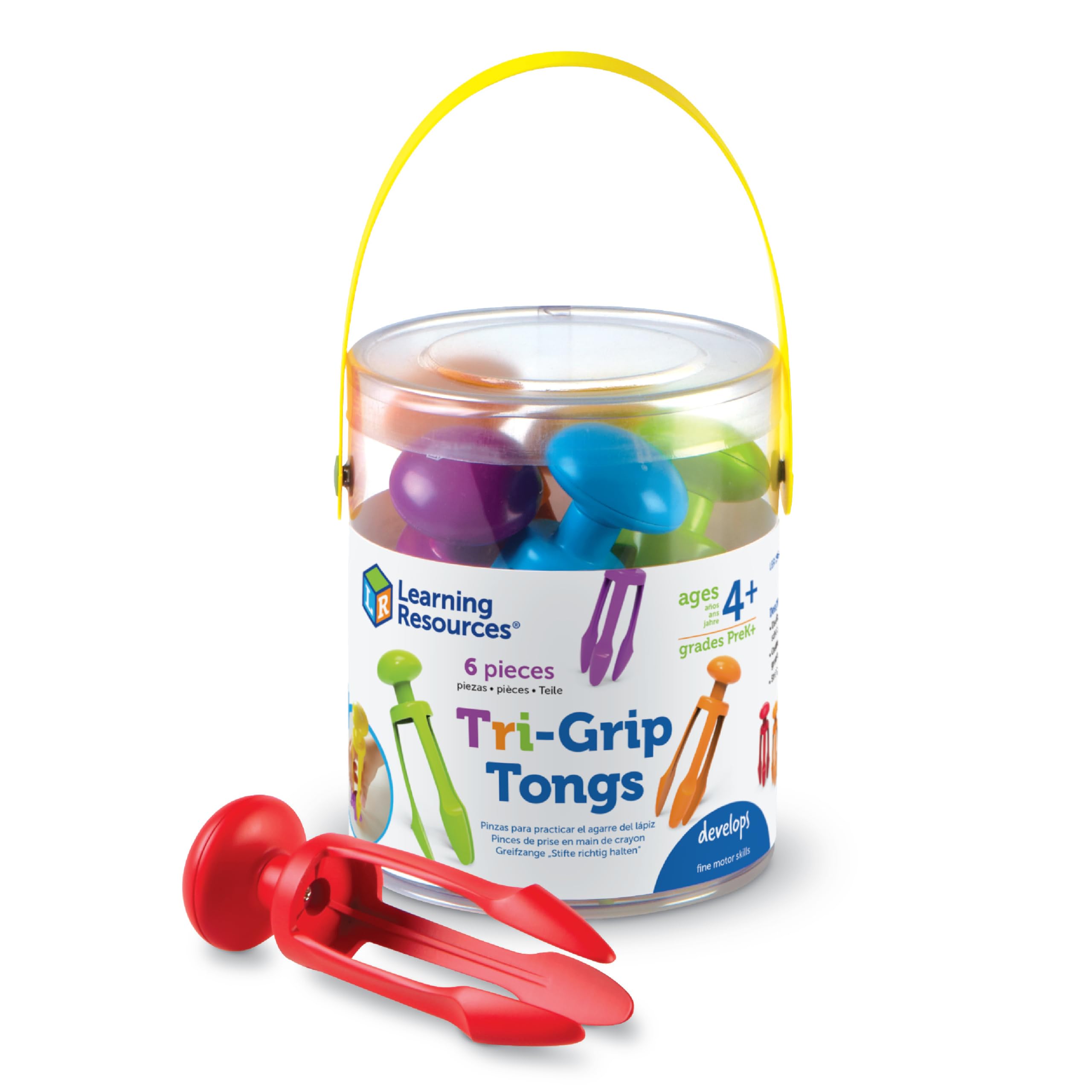 Learning Resources 3 Prong Tong, Pencil Grip Tongs, Sensory Bin, Fine Motor Toy, Set of 6, Ages 4+