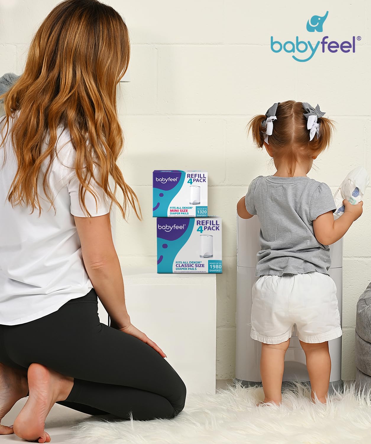 Babyfeel Refills Compatible with DEKOR CLASSIC Diaper Pails | 8 Pack | Exclusive 30% Extra Thickness | Diaper Pail Refills with Powerful Odor Elimination | Powder Scent | Holds up to 3960 Diapers