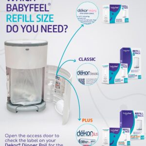 Babyfeel Refills Compatible with DEKOR CLASSIC Diaper Pails | 8 Pack | Exclusive 30% Extra Thickness | Diaper Pail Refills with Powerful Odor Elimination | Powder Scent | Holds up to 3960 Diapers