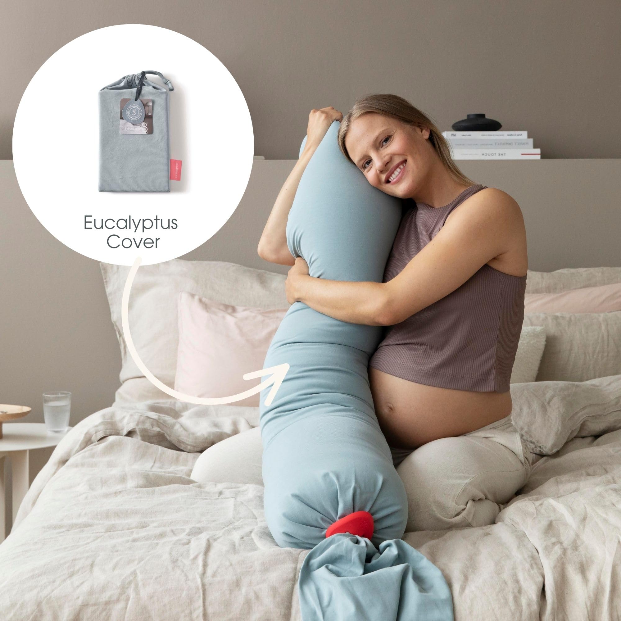 bbhugme Pregnancy Pillow Cover - Cotton Jersey Fabric - Fits Pregnancy Pillow for Side Sleeping - Cover Only, Pregnancy Pillow Sold Separately, Eucalyptus