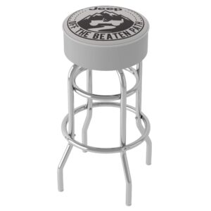 trademark global jeep black mountain 360 degree swivel barstool with foam padded seat, chrome double rung base