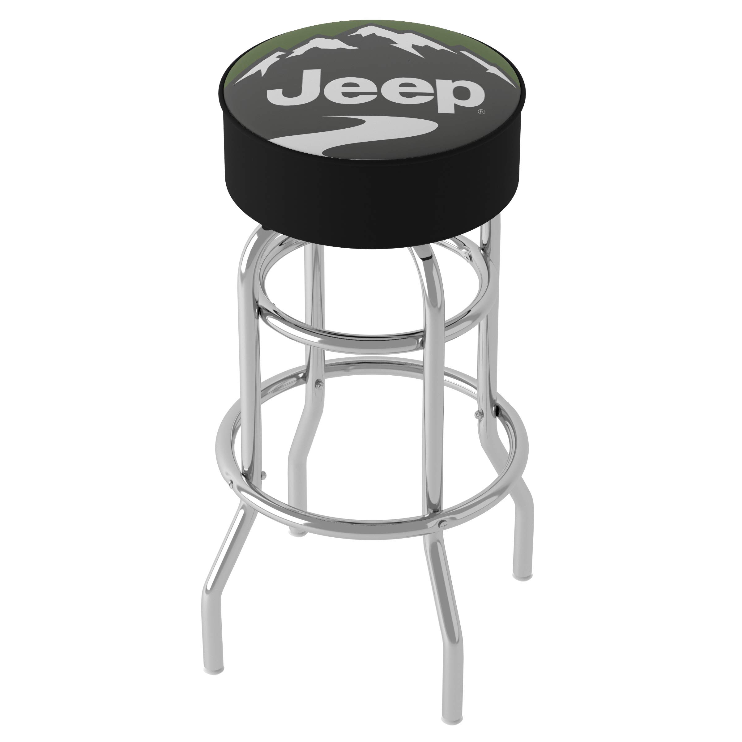 Trademark Global Jeep Green Mountain 360 Degree Swivel Barstool with Foam Padded Seat, Chrome Double Rung Base