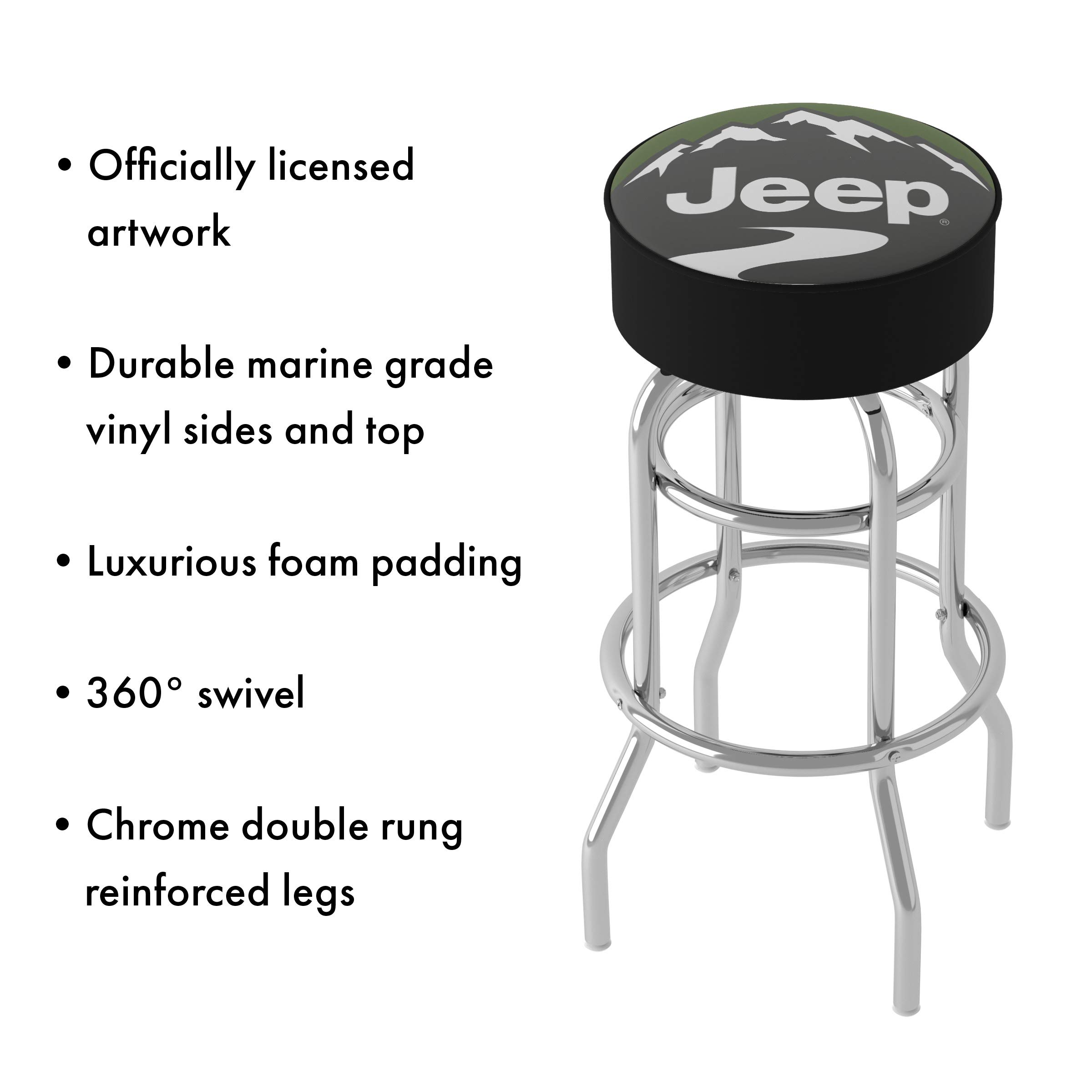 Trademark Global Jeep Green Mountain 360 Degree Swivel Barstool with Foam Padded Seat, Chrome Double Rung Base