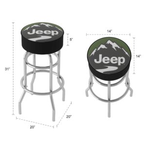 Trademark Global Jeep Green Mountain 360 Degree Swivel Barstool with Foam Padded Seat, Chrome Double Rung Base