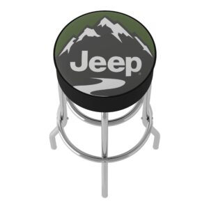 Trademark Global Jeep Green Mountain 360 Degree Swivel Barstool with Foam Padded Seat, Chrome Double Rung Base