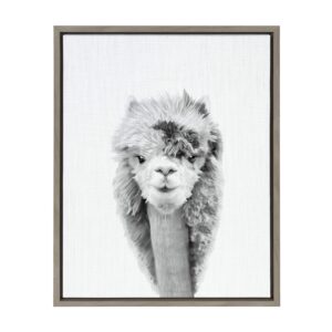 kate and laurel sylvie lionel blotchy alpaca framed canvas wall art by simon te of tai prints, 18x24 gray, adorable animal home decor