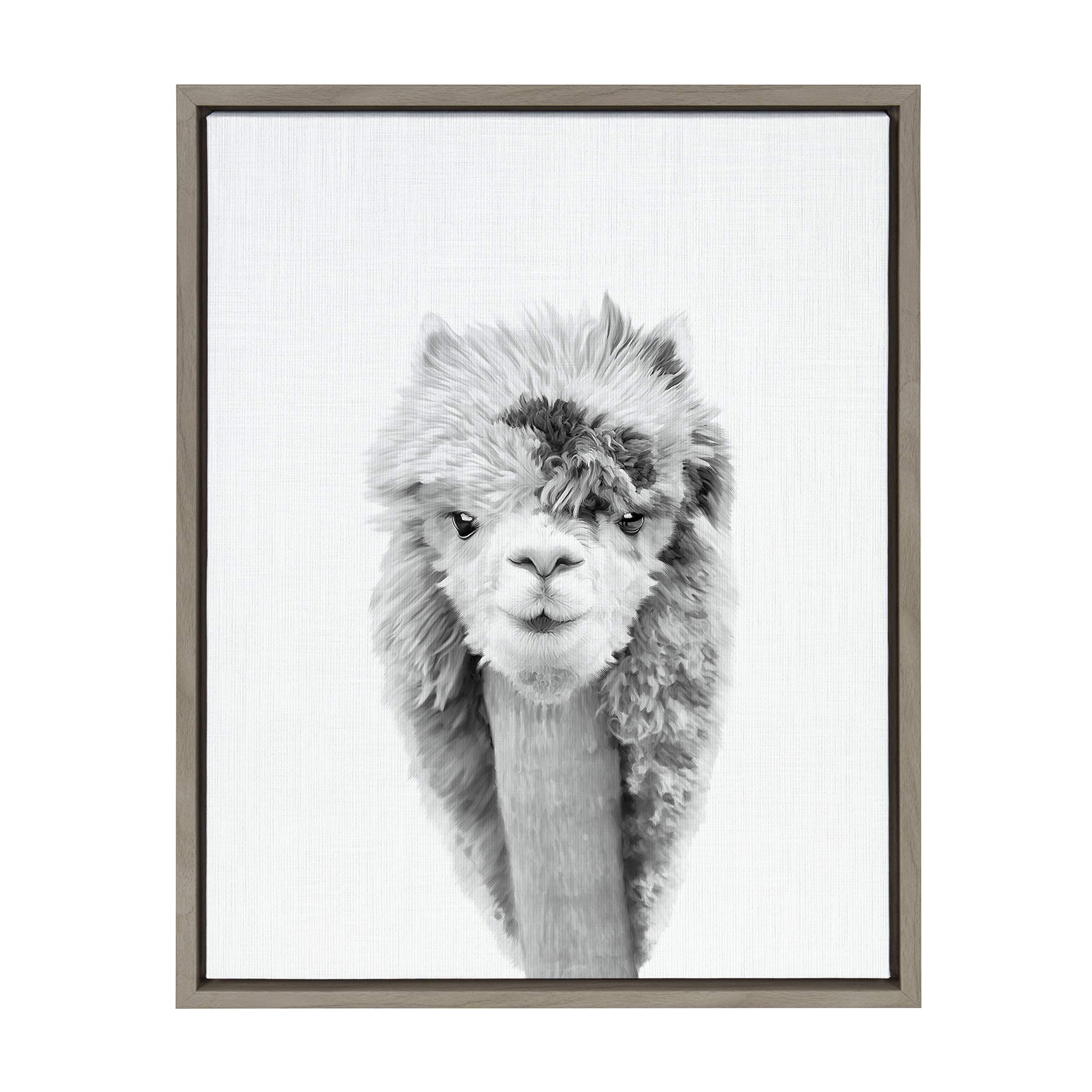 Kate and Laurel Sylvie Lionel Blotchy Alpaca Framed Canvas Wall Art by Simon Te of Tai Prints, 18x24 Gray, Adorable Animal Home Decor