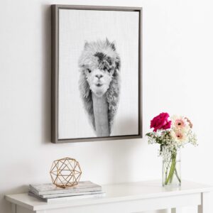 Kate and Laurel Sylvie Lionel Blotchy Alpaca Framed Canvas Wall Art by Simon Te of Tai Prints, 18x24 Gray, Adorable Animal Home Decor