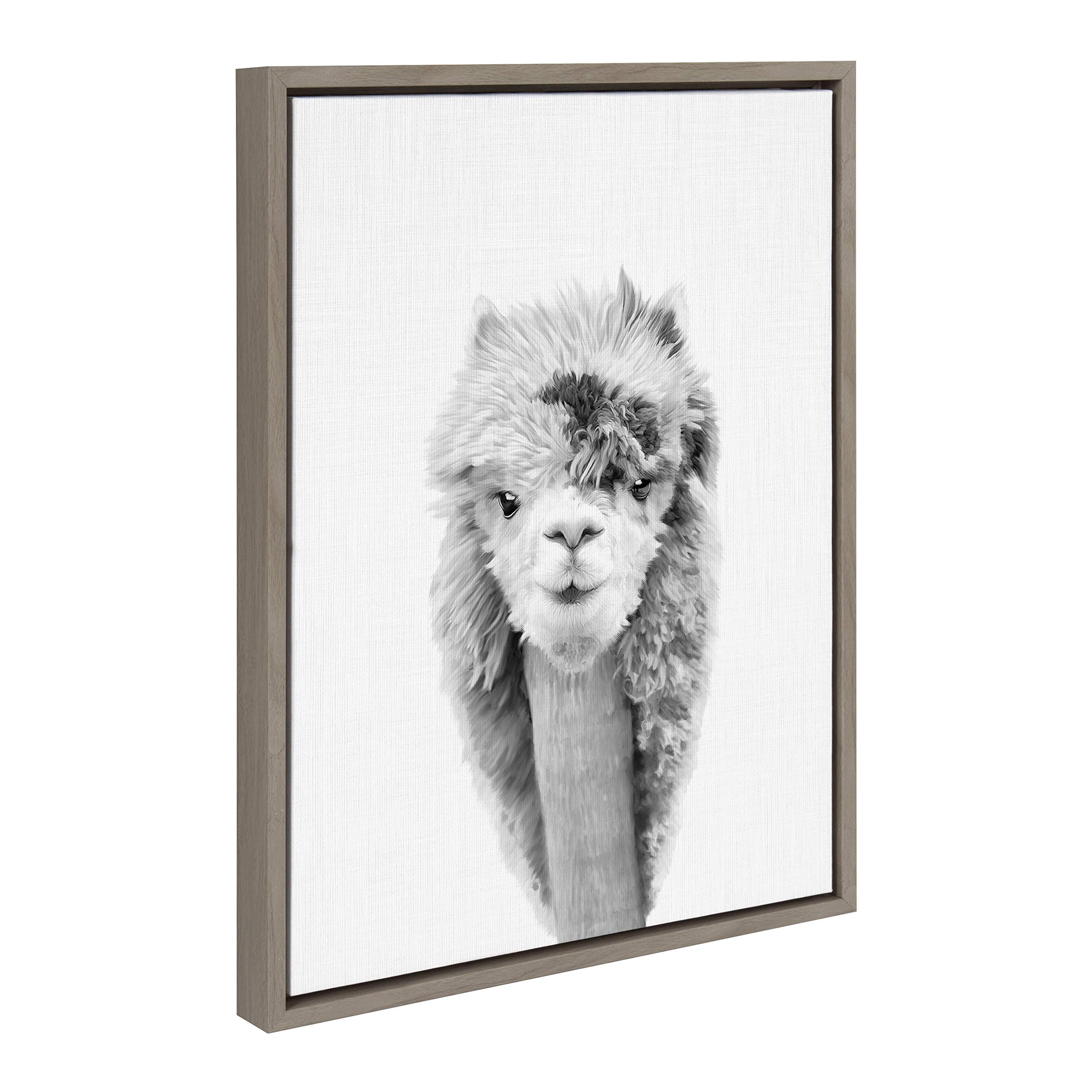 Kate and Laurel Sylvie Lionel Blotchy Alpaca Framed Canvas Wall Art by Simon Te of Tai Prints, 18x24 Gray, Adorable Animal Home Decor