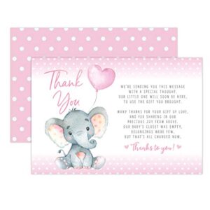 pink elephant baby shower, thank you cards 20 count pre-written thank you cards, baby sprinkle pink dots