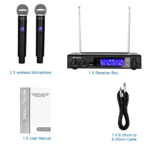 MicrocKing Wireless Microphone System Dynamic Handheld Microphones,150-260Ft Operating Range,16 Hours Continuous Use,Ideal for Karaoke, Party, DJ, Church, Wedding, Indoor/Outdoor Activities