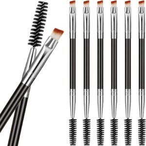 6 pieces duo eyebrow brush angled eye brow brush and spoolie brush mini eyelash brush for tinting angled eyebrow, fit for gel and cream (silver)