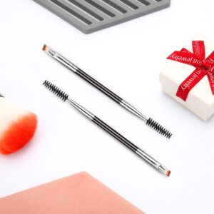 6 Pieces Duo Eyebrow Brush Angled Eye Brow Brush and Spoolie Brush Mini Eyelash Brush for Tinting Angled Eyebrow, Fit for Gel and Cream (Silver)