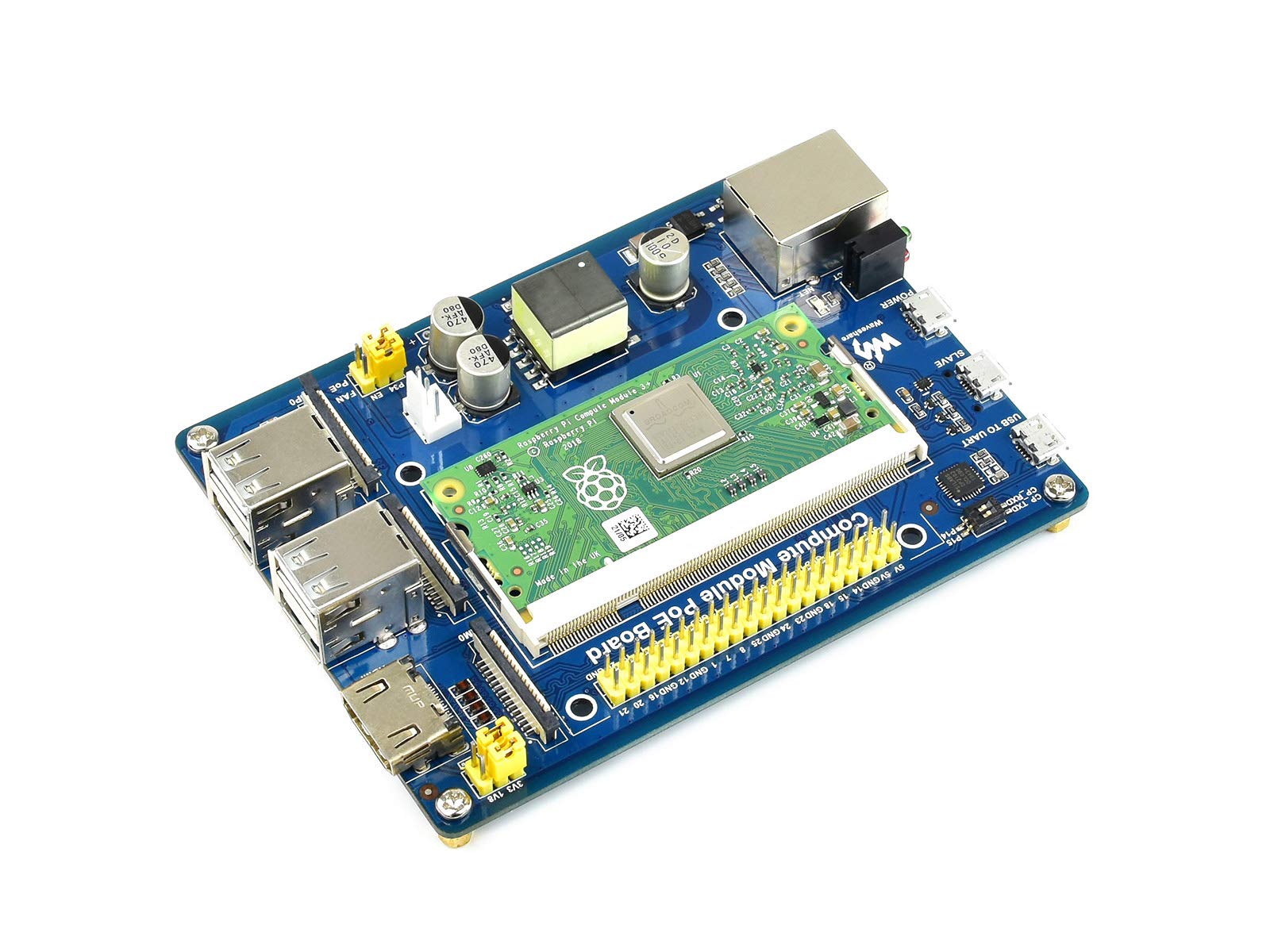 Waveshare Compute Module IO Board with PoE Feature Composite Breakout Board for Developing with Raspberry Pi CM3 / CM3L / CM3+ / CM3+L