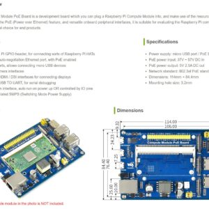 Waveshare Compute Module IO Board with PoE Feature Composite Breakout Board for Developing with Raspberry Pi CM3 / CM3L / CM3+ / CM3+L