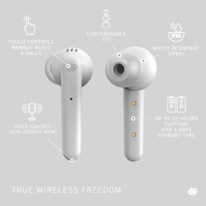 Urbanista True Wireless Earphones 20H Playtime Wireless Charging Case and Bluetooth 5.0, Noise Cancelling Earphones with Touch Controls + Built-in Mic, Compatible with Android and iOS – Paris, White