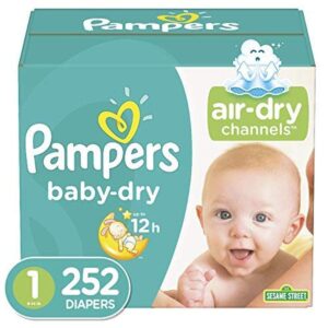 diapers newborn/size 1, 252 count - pampers baby dry disposable baby diapers, one month supply with pampers complete clean scented baby wipes, 1152 count